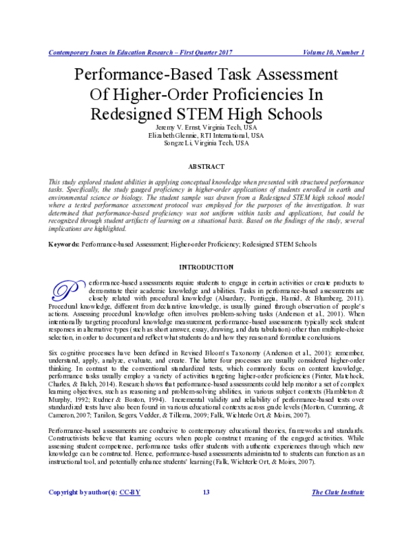 (PDF) Performance-Based Task Assessment Of Higher-Order Proficiencies ...