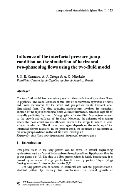 (PDF) Influence Of The Interfacial Pressure JumpCondition On The Simulation Of HorizontalTwo ...