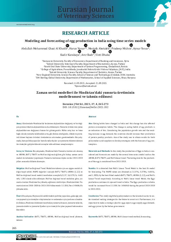 Pdf Modeling And Forecasting Of Egg Production In India Using Time Series Models