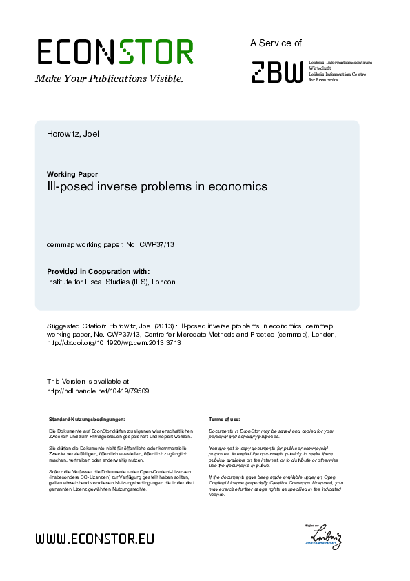 (PDF) Ill-Posed Inverse Problems in Economics