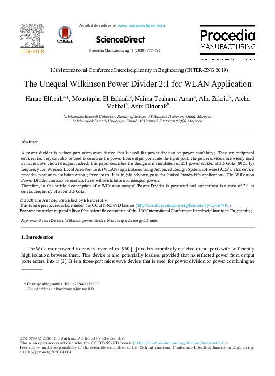 (PDF) The Unequal Wilkinson Power Divider 2:1 for WLAN Application