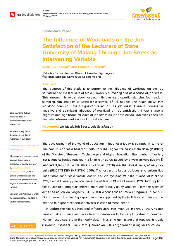 (PDF) The Influence of Workloads on the Job Satisfaction of the Lecturers of State University of ...