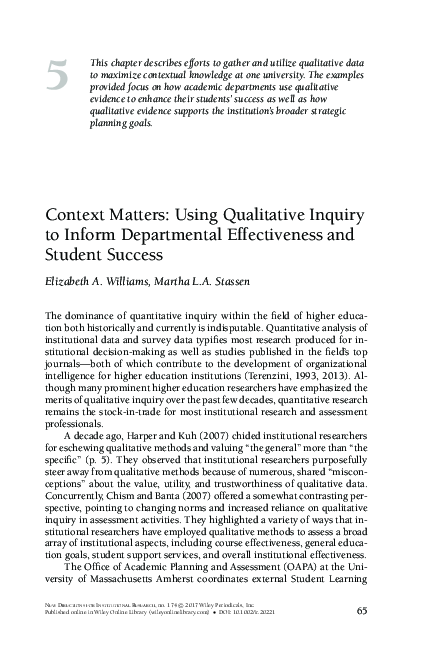 (PDF) Context Matters: Using Qualitative Inquiry to Inform Departmental Effectiveness and ...