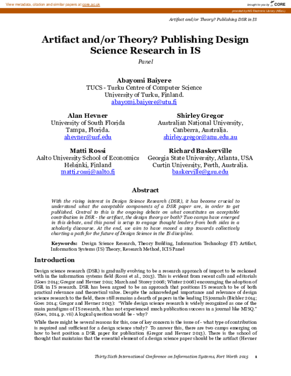(PDF) Artifact and/or Theory? Publishing Design Science Research in IS