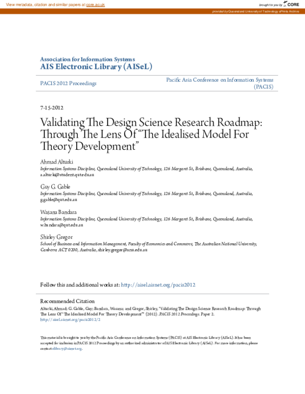 (PDF) Validating The Design Science Research Roadmap: Through The Lens ...