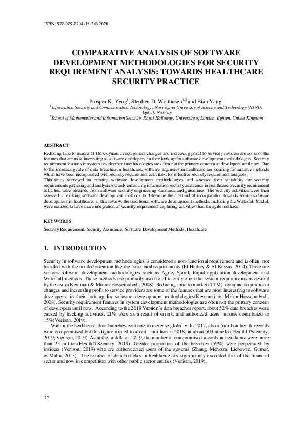 (PDF) Comparative Analysis of Software Development Methodologies for Security Requirement ...