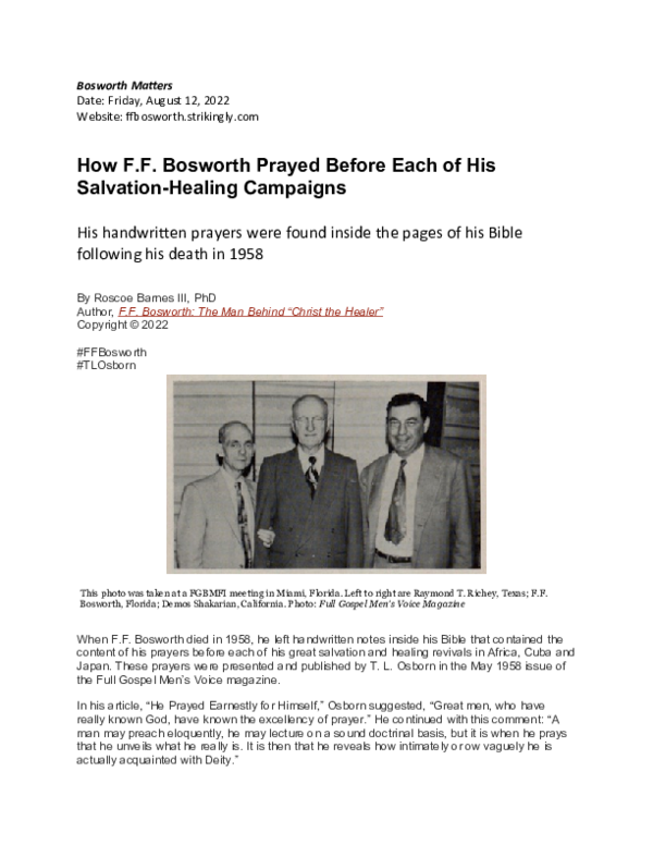 (DOC) How F.F. Bosworth Prayed Before Each of His Salvation-Healing ...