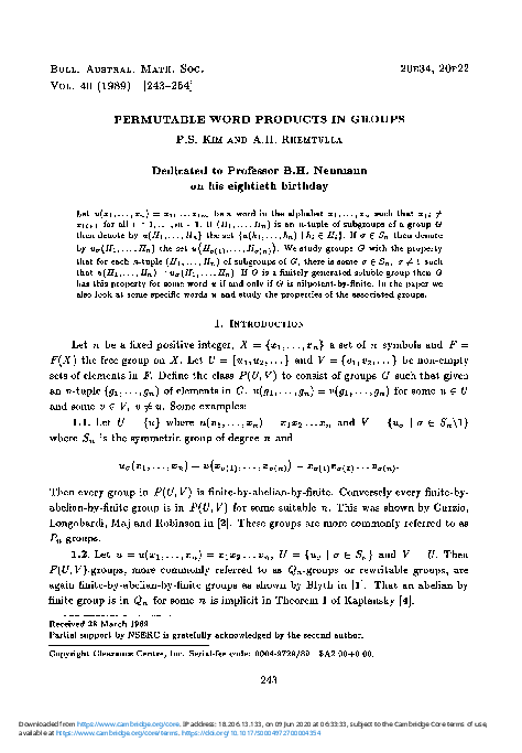 Pdf Permutable Word Products In Groups Ah Rhemtulla