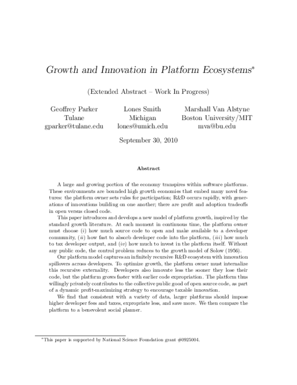 (PDF) Growth and Innovation in Platform Ecosystems (Extended Abstract ...