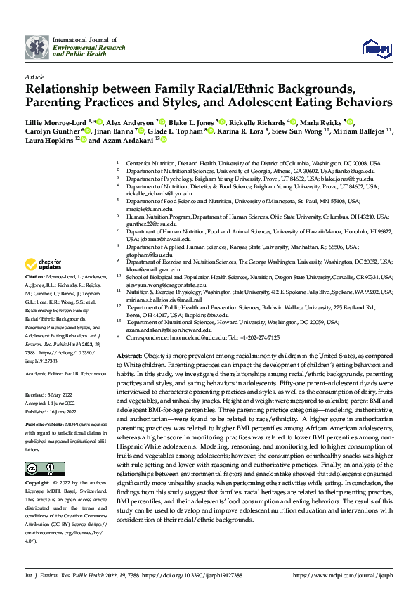 (PDF) Relationship between Family Racial/Ethnic Backgrounds, Parenting ...