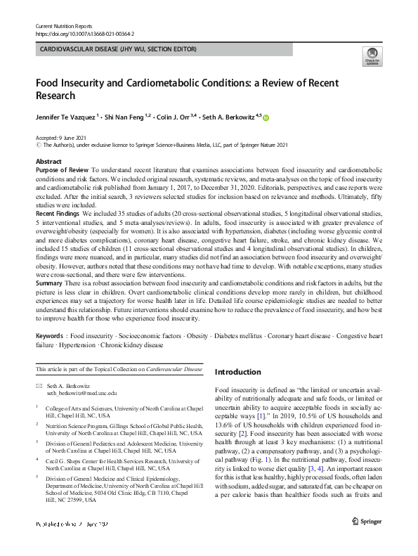 (PDF) Food Insecurity and Cardiometabolic Conditions: a Review of ...