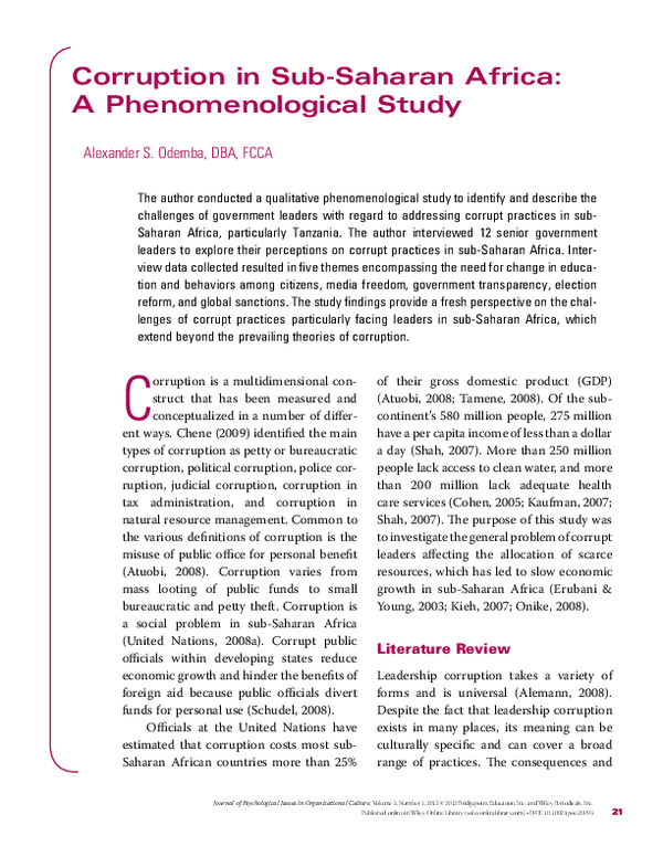 (PDF) Corruption in sub-Saharan Africa: A phenomenological study