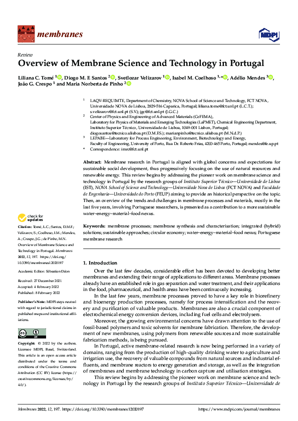 (PDF) Overview of Membrane Science and Technology in Portugal
