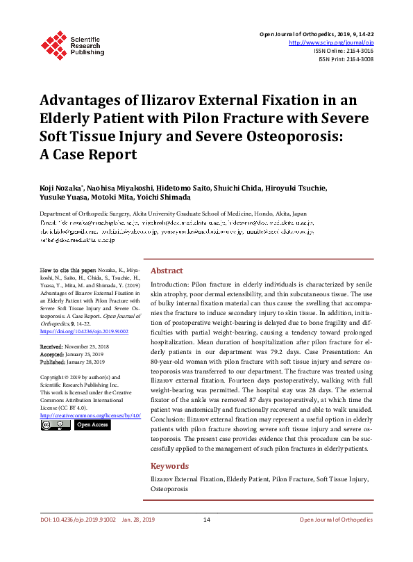 (PDF) Advantages of Ilizarov External Fixation in an Elderly Patient with Pilon Fracture with ...
