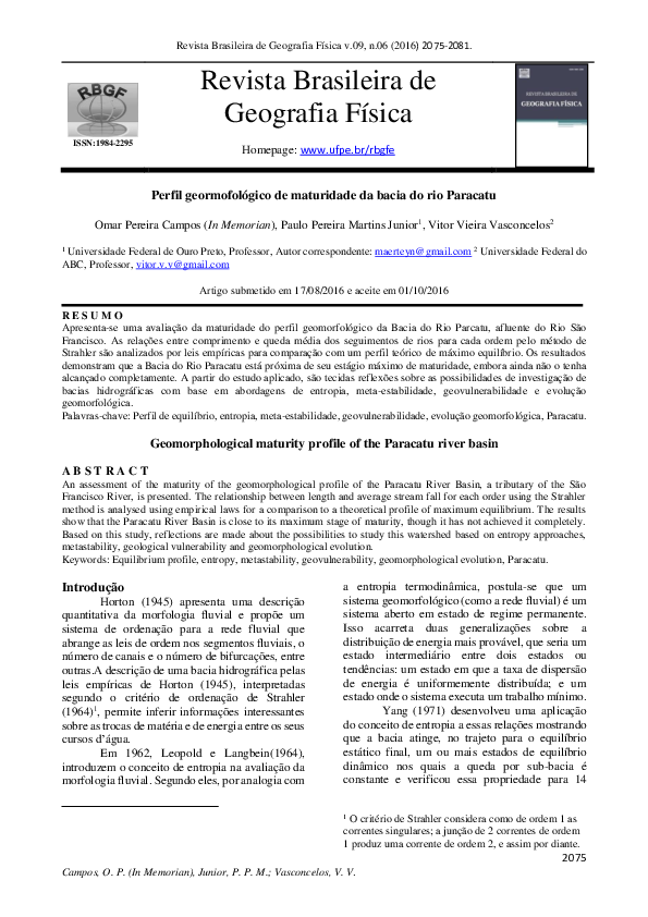 (PDF) Geomorphological maturity profile of the Paracatu river basin