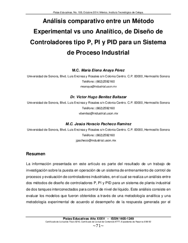 (PDF) Análisis comparativo entre un Método Experimental vs. uno Analítico, de Diseño de ...