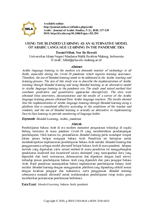 (PDF) Using the Blended Learning as an Alternative Model of Arabic ...