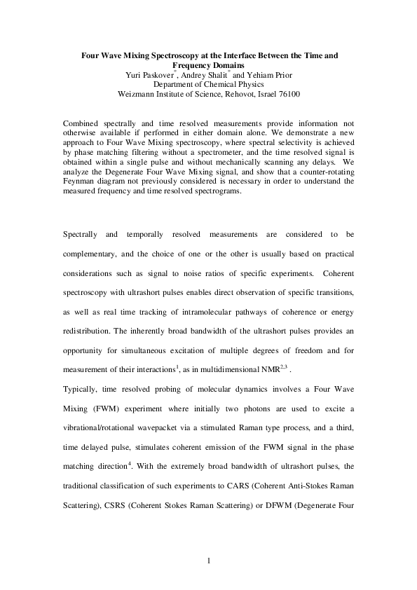 (PDF) Four Wave Mixing spectroscopy at the interface between the time ...
