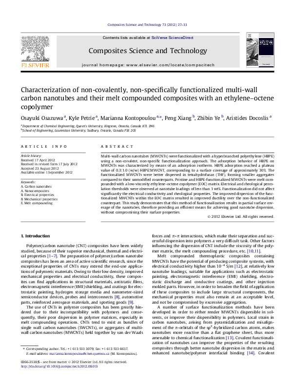 (PDF) Characterization of non-covalently, non-specifically functionalized multi-wall carbon ...