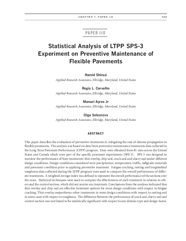 (PDF) Statistical analysis of LTPP SPS-3 experiment on preventive maintenance of flexible pavements