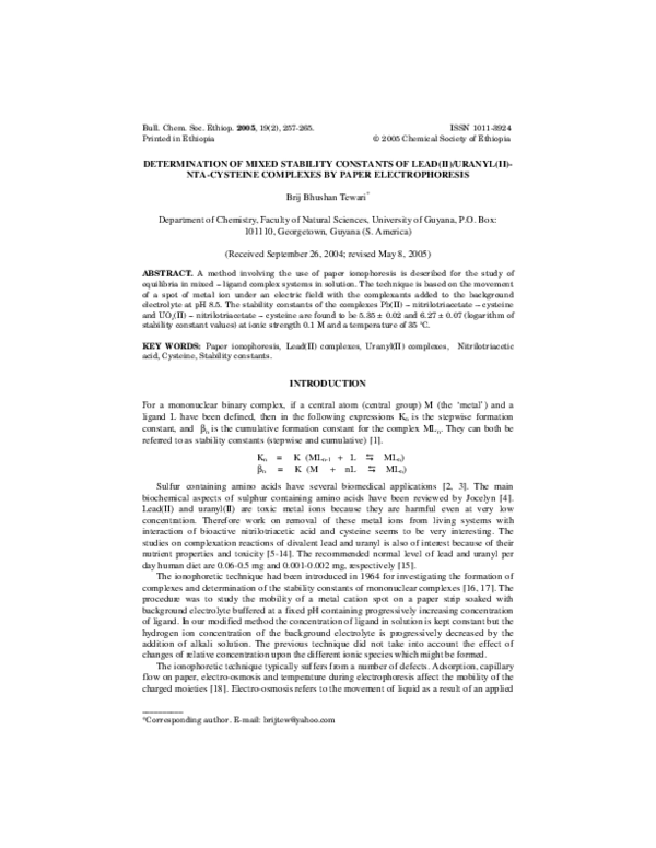 (PDF) Determination of Mixed Stability Constants of Lead(II)/Uranyl(II ...