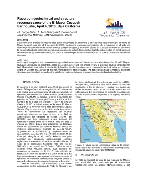 (PDF) Report on geotechnical and structural reconnaissance of the El ...