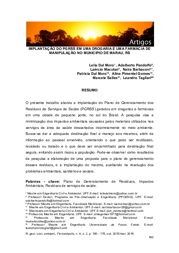 (PDF) Implantação Do PGRSS Em Uma Drogaria e Uma Farmácia De ...