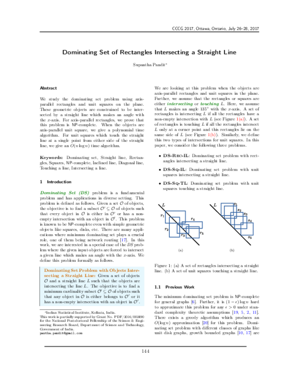 (PDF) Dominating set of rectangles intersecting a straight line