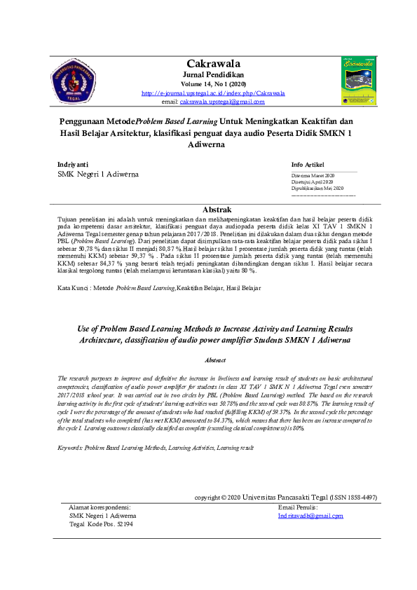 (PDF) Penggunaan MetodeProblem Based Learning Untuk Meningkatkan ...