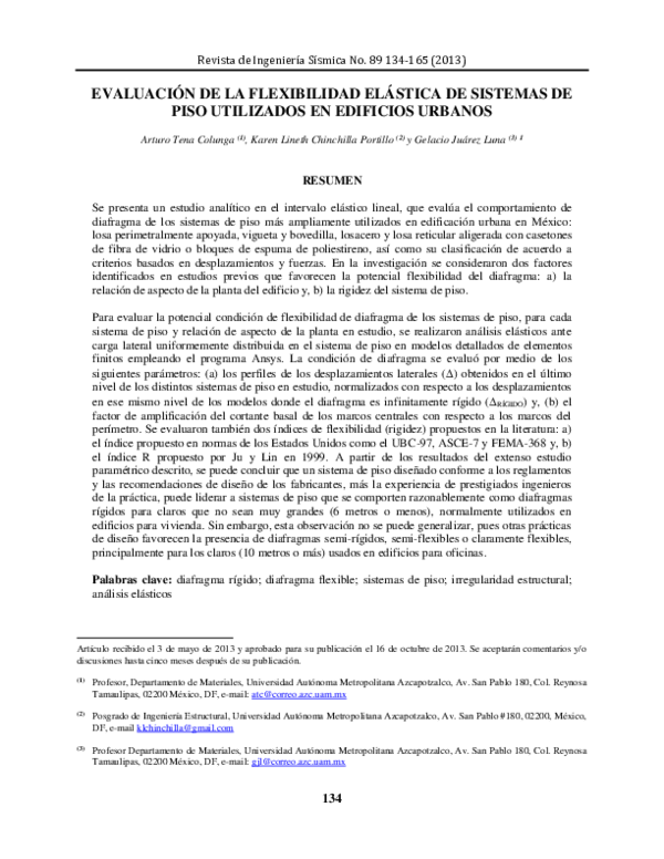 (PDF) Evaluación De La Flexibilidad Elástica De Sistemas De Piso Utilizados en Edificios Urbanos