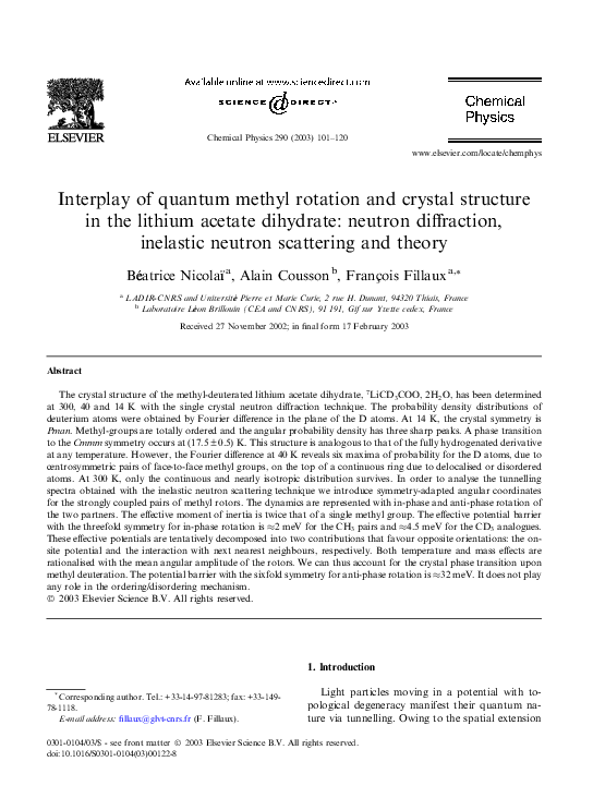 (PDF) Interplay of quantum methyl rotation and crystal structure in the ...