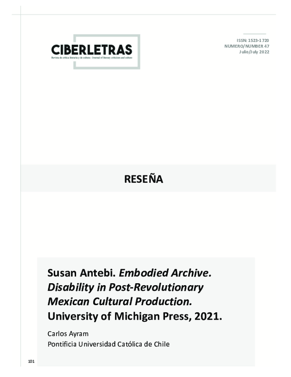 (PDF) Susan Antebi. Embodied Archive. Disability in Post-Revolutionary ...