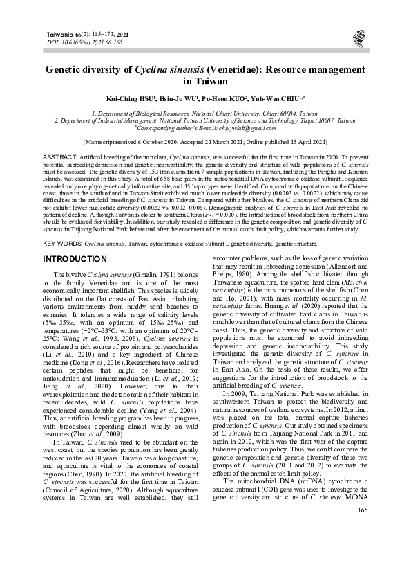 (PDF) Genetic diversity of Cyclina sinensis (Veneridae): Resource ...