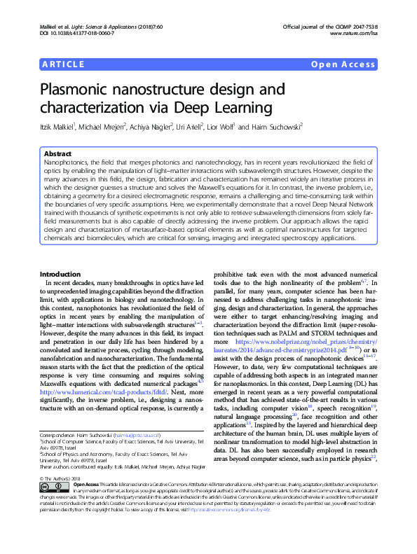Pdf Plasmonic Nanostructure Design And Characterization Via Deep Learning