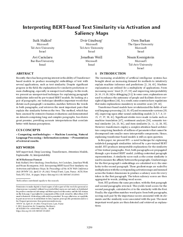 (PDF) Interpreting BERT-based Text Similarity via Activation and Saliency Maps