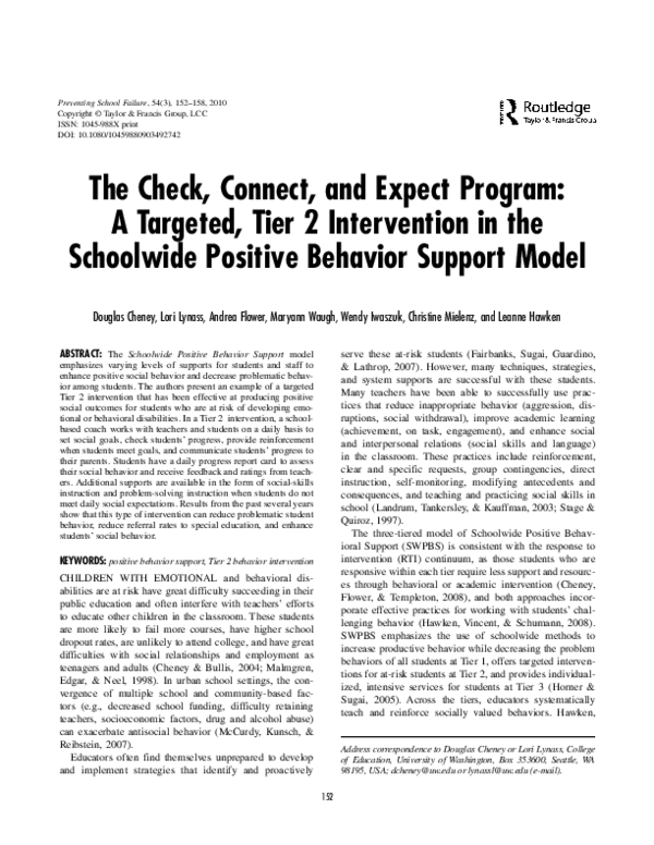 (PDF) The Check, Connect, and Expect Program: A Targeted, Tier 2 ...