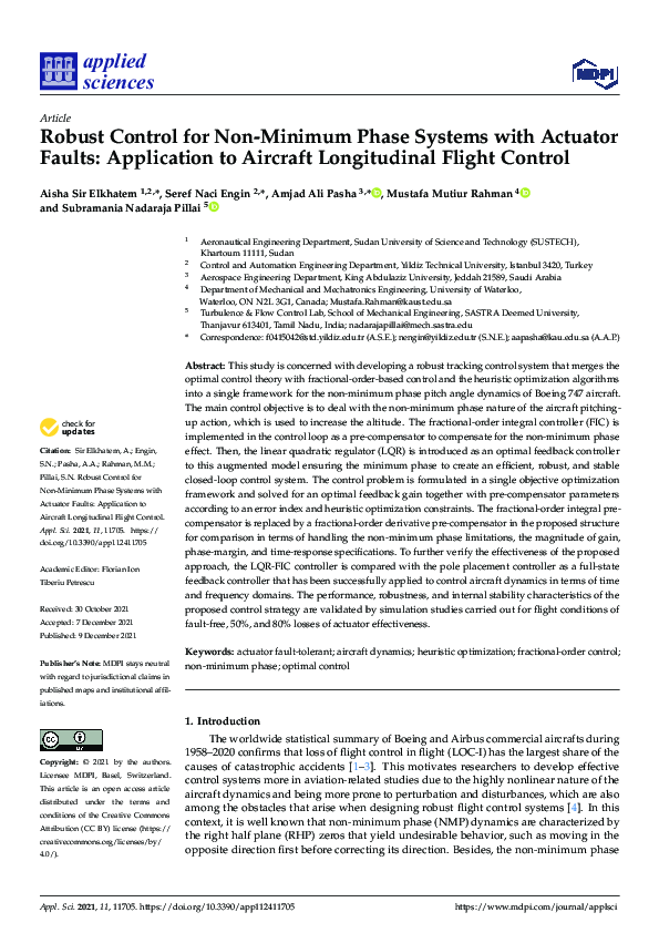 (PDF) Robust Control for Non-Minimum Phase Systems with Actuator Faults: Application to Aircraft ...