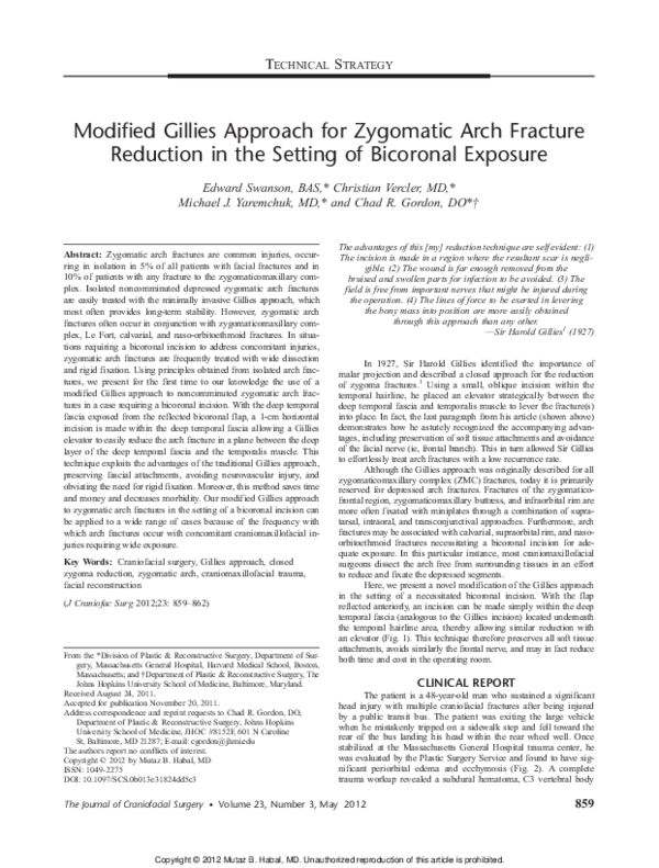 (PDF) Modified Gillies Approach for Zygomatic Arch Fracture Reduction ...