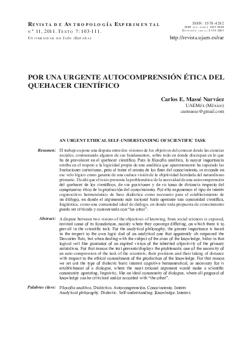 (PDF) Por Una Urgente Autocomprensión Ética Del Quehacer Científico ...