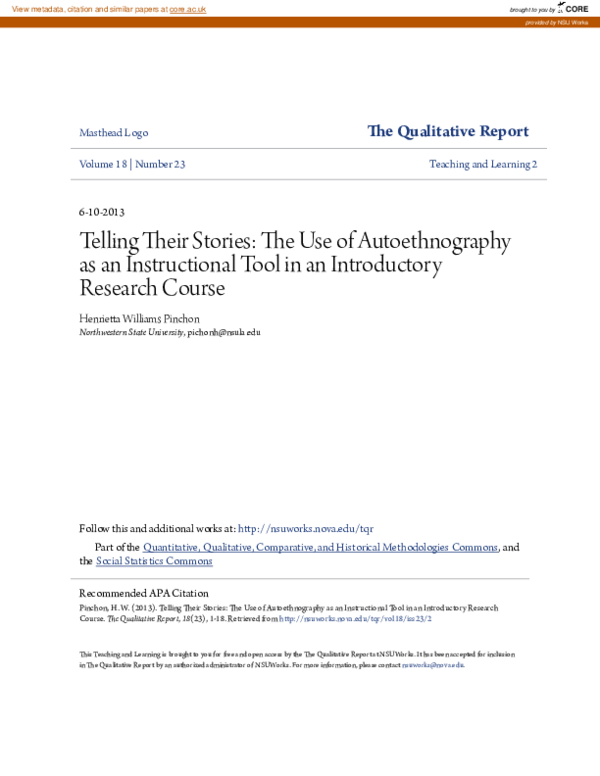 (PDF) Telling Their Stories: The Use of Autoethnography as an ...