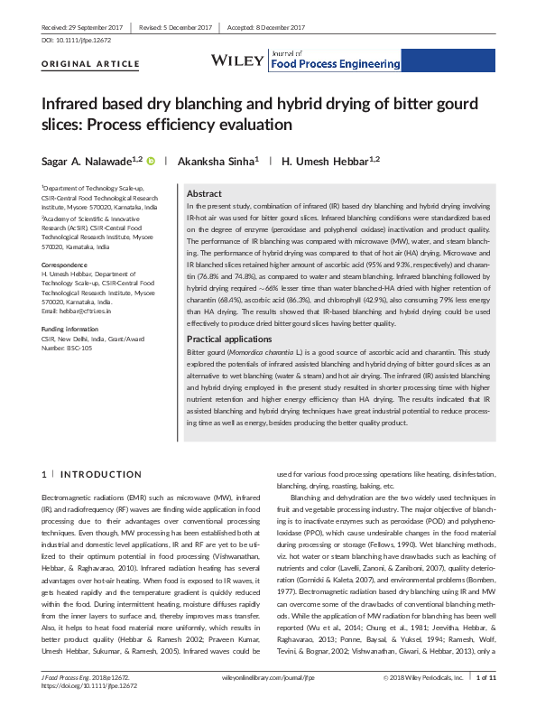 (PDF) Infrared based dry blanching and hybrid drying of bitter gourd ...