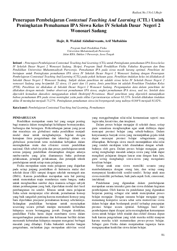 (PDF) Penerapan Pembelajaran Contextual Teaching And Learning (CTL) Untuk Peningkatan Pemahaman ...