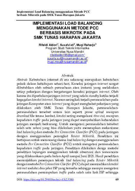 Pdf Implementasi Load Balancing Menggunakan Metode Pcc Per Connection Classifier Berbasis