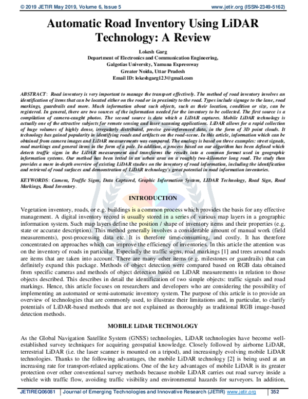 (PDF) Automatic Road Inventory Using LiDAR Technology: A Review