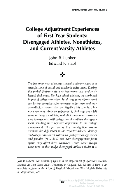(PDF) College Adjustment Experiences of First-Year Students: Disengaged ...