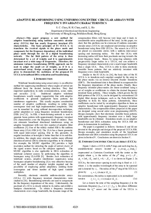 Pdf Adaptive Beamforming Using Uniform Concentric Circular Arrays With Frequency Invariant