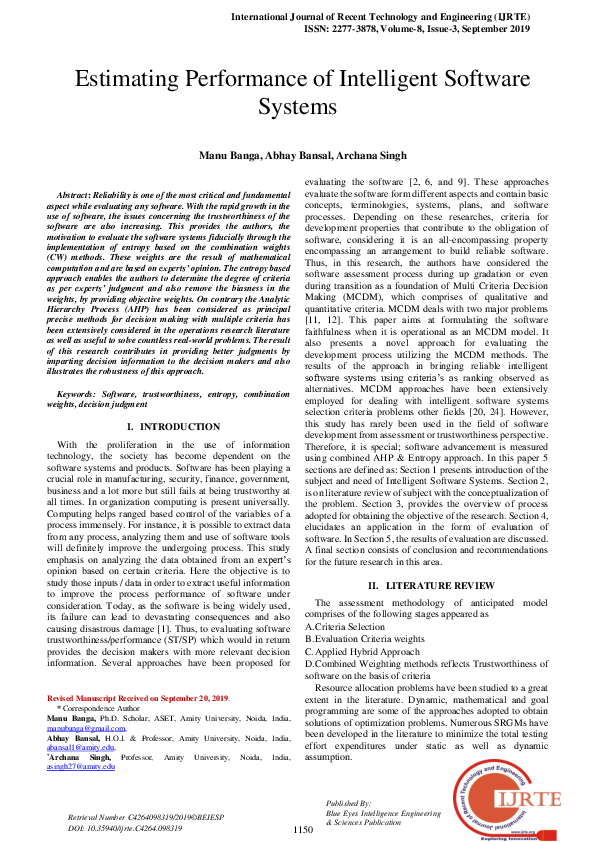 (PDF) Estimating Performance of Intelligent Software Systems