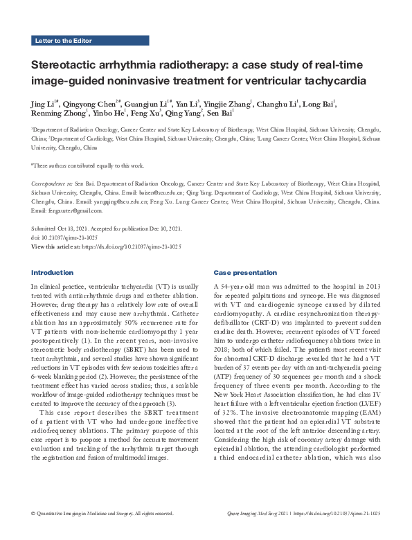 Stereotactic arrhythmia radiotherapy: a case study of real-time image ...