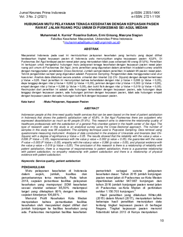 (PDF) Hubungan Mutu Pelayanan Tenaga Kesehatan Dengan Kepuasan Pasien ...