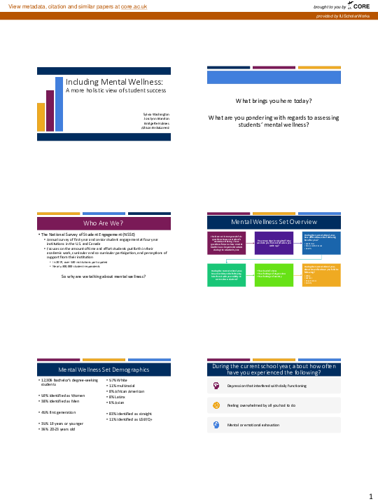 (PDF) Including mental wellness: A more holistic view of student success